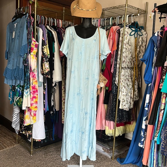 The Paragon | Dresses | New Womens X Rayon Dress Blue Embroidered Full ...